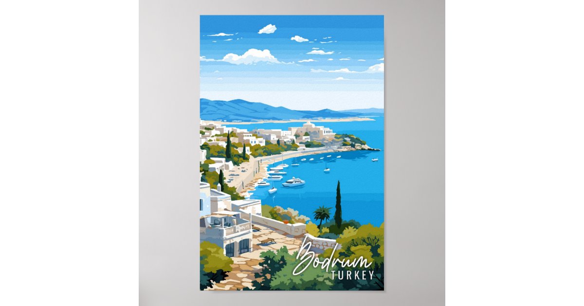Bodrum Turkey vintage travel illustration Poster | Zazzle