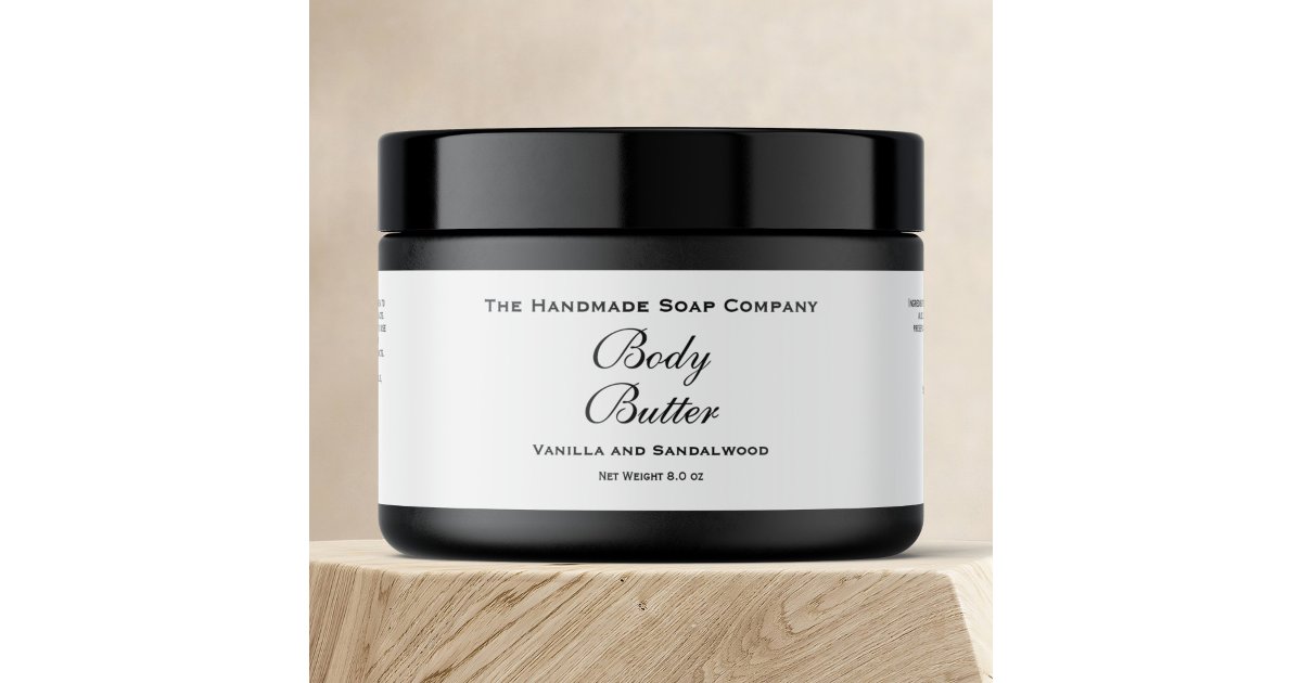 Body Butter Jar Label - White with Black Text | Zazzle