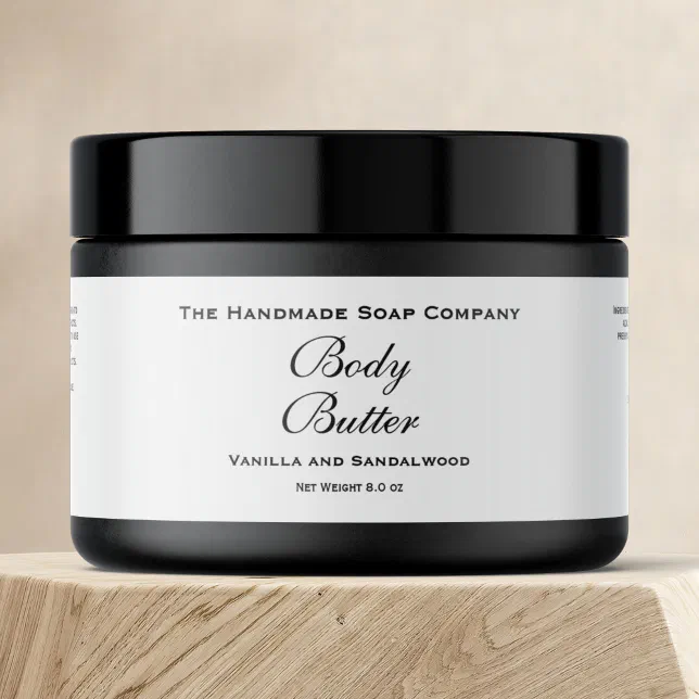Body Butter Jar Label - White with Black Text | Zazzle