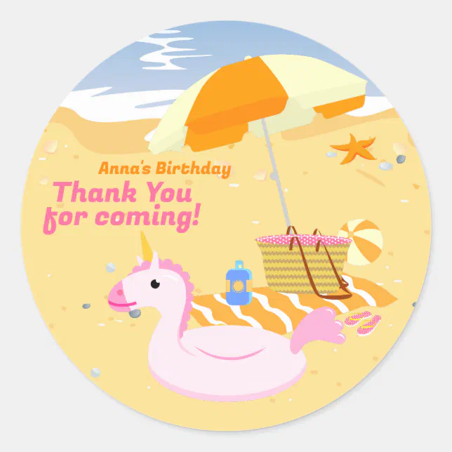 Bodyboard girl fun beach birthday party classic round sticker | Zazzle