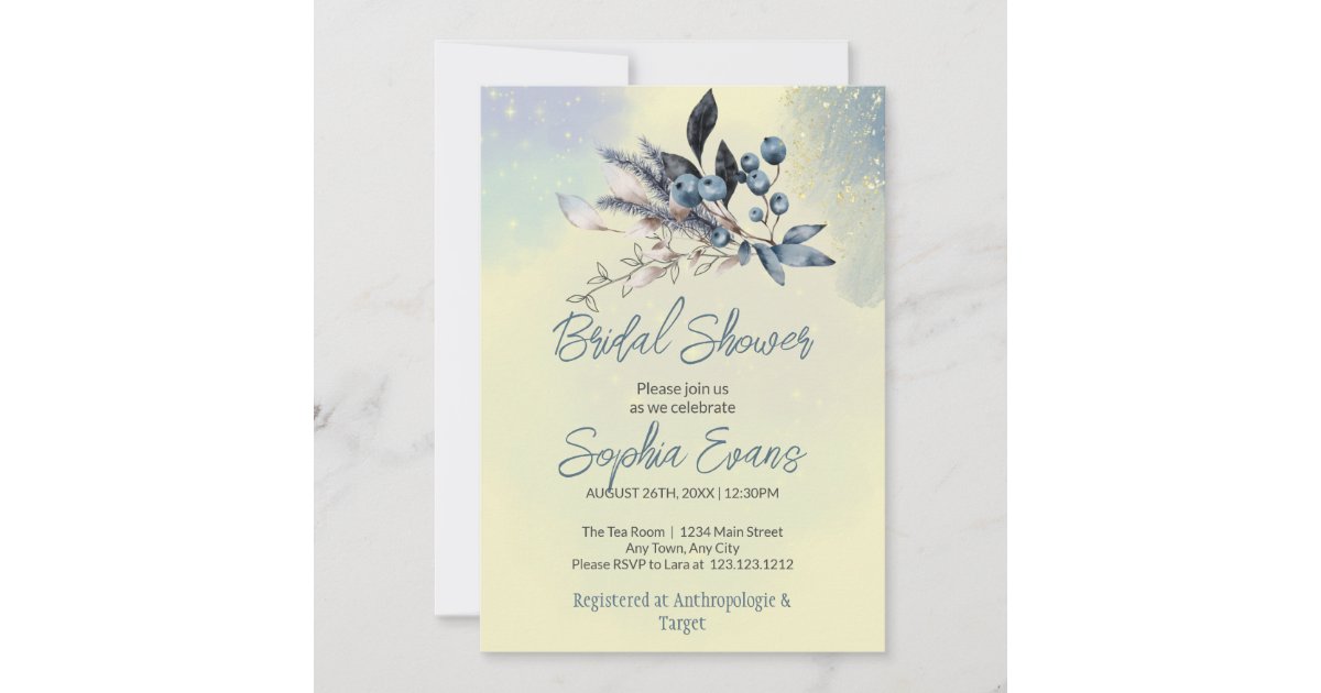Bohemian Blueberries & Greenery Blue Bridal Shower Invitation | Zazzle