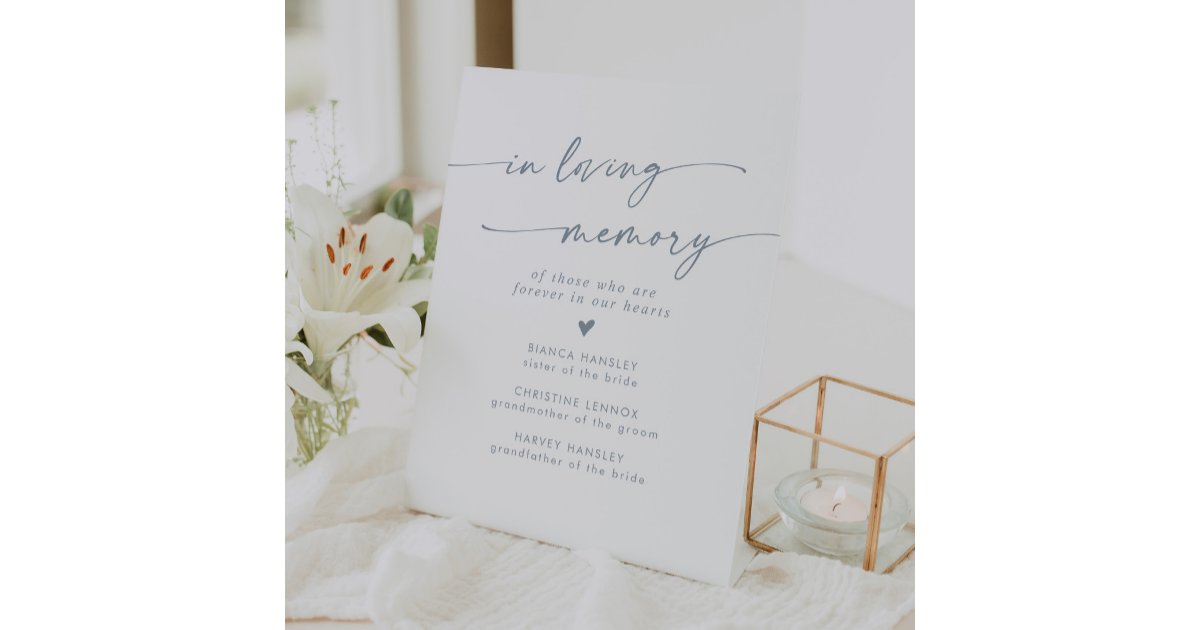 Boho Chic Slate Blue Wedding In Loving Memory Pedestal Sign | Zazzle