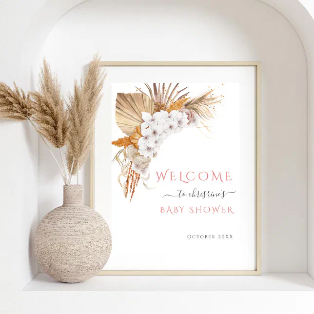 Boho Chic Watercolor Floral Baby Shower Welcome Poster | Zazzle