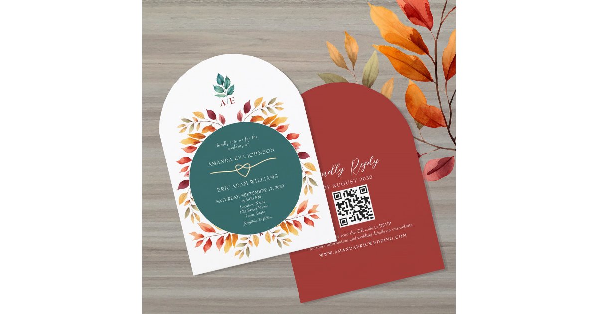 Boho Fall QR Code Wedding Invitation | Zazzle