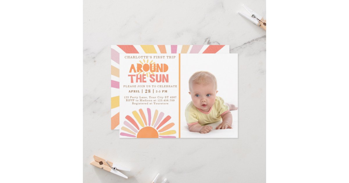 Boho First Trip Around The Sun 1st Birthday Photo Invitation | Zazzle