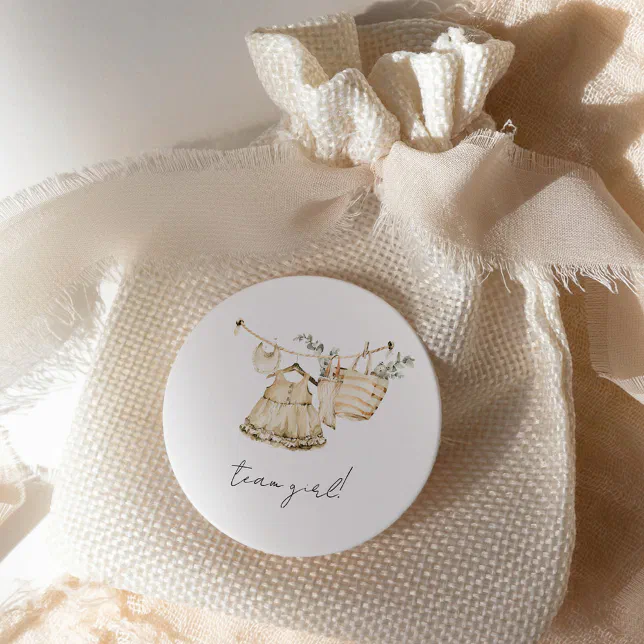 Boho Gender Reveal Team Girl Neutral Baby Shower Classic Round Sticker ...