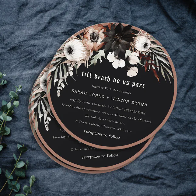 Boho Rustic Gothic Rust Black Botanical Wedding Invitation | Zazzle