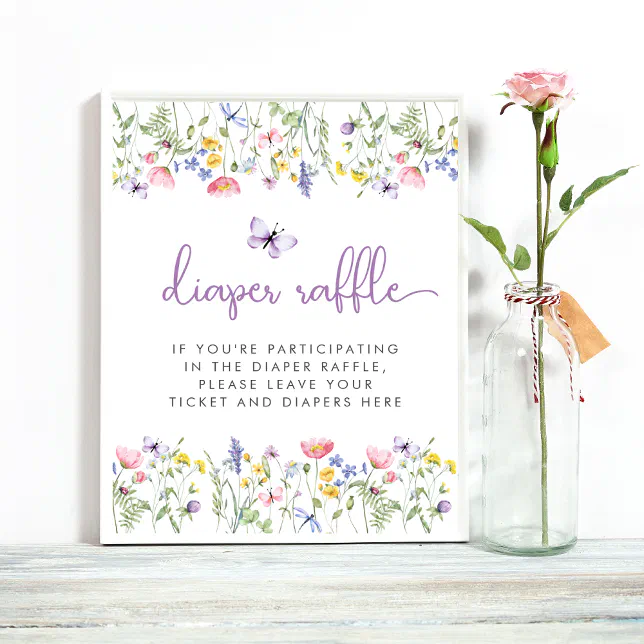 Boho Wildflower Diaper Raffle Drop Off Baby Shower Poster | Zazzle