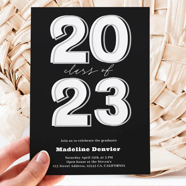 Bold class of 2023 script black photos graduation invitation | Zazzle