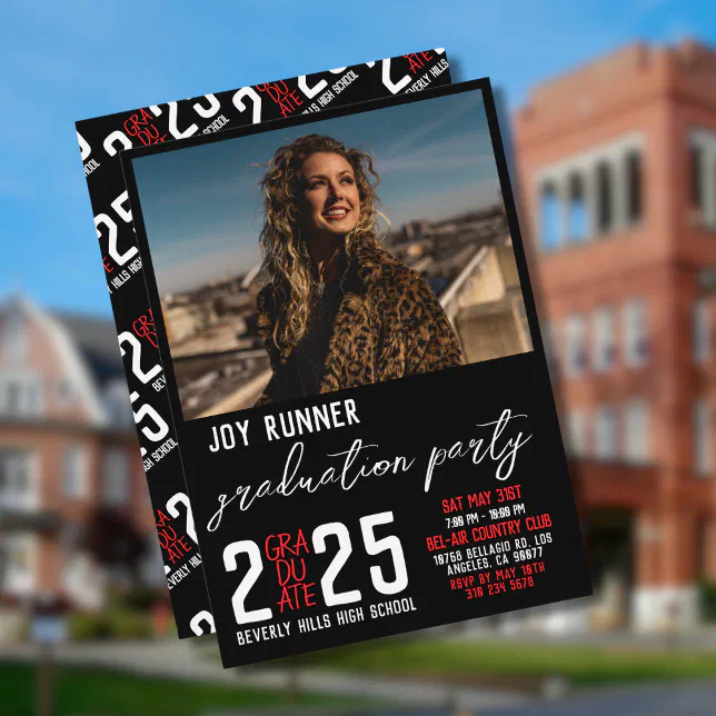 Bold Modern Class of 2025 Photo Graduation Party Invitation | Zazzle