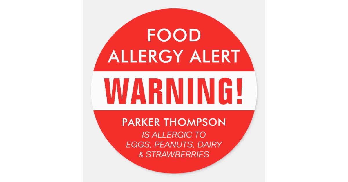 Bold Personalised Food Allergy Alert Kids Classic Round Sticker | Zazzle