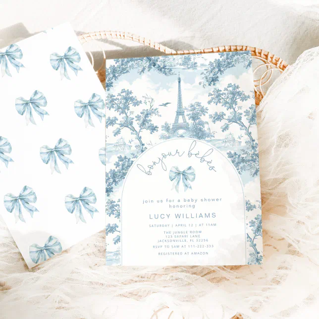 Bonjour Bebes Toile Twins French Baby shower Invitation | Zazzle