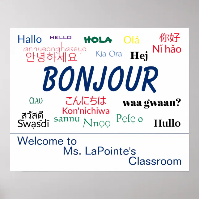 Bonjour Hello Languages World Colorful Family Poster | Zazzle