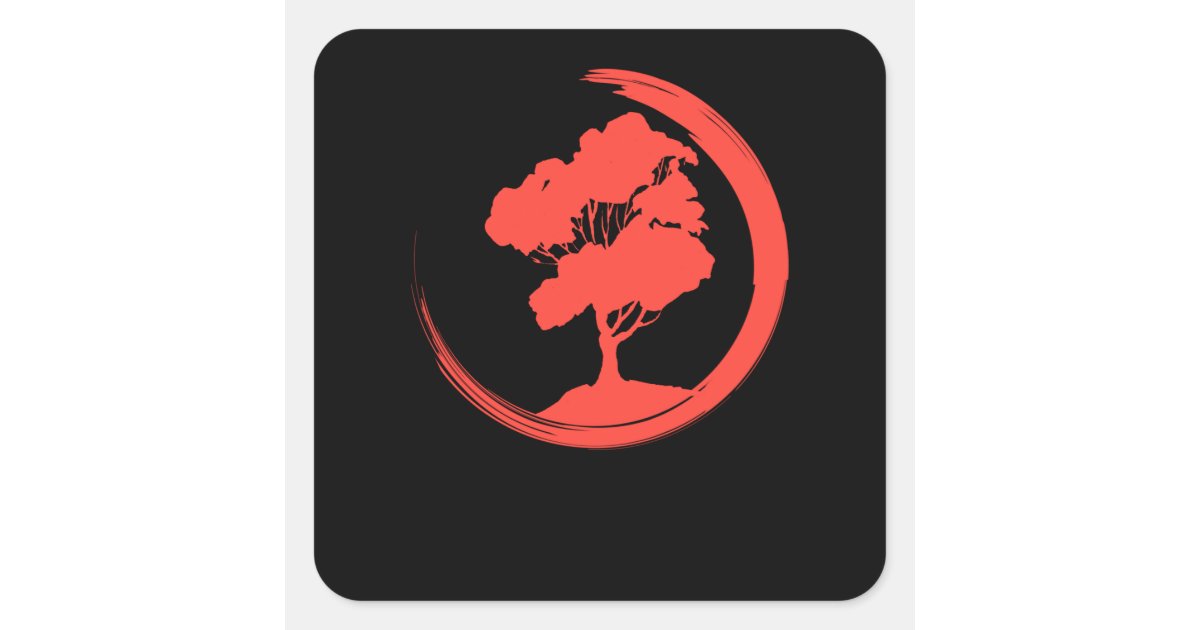 Bonsai Tree Enso Circle Japanese Bonsai Square Sticker | Zazzle