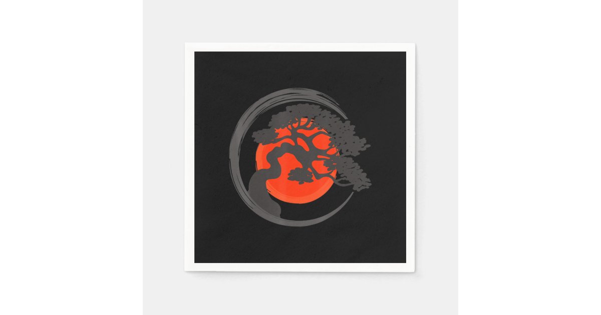 bonsai tree japanese enso calligraphy circle napkin | Zazzle