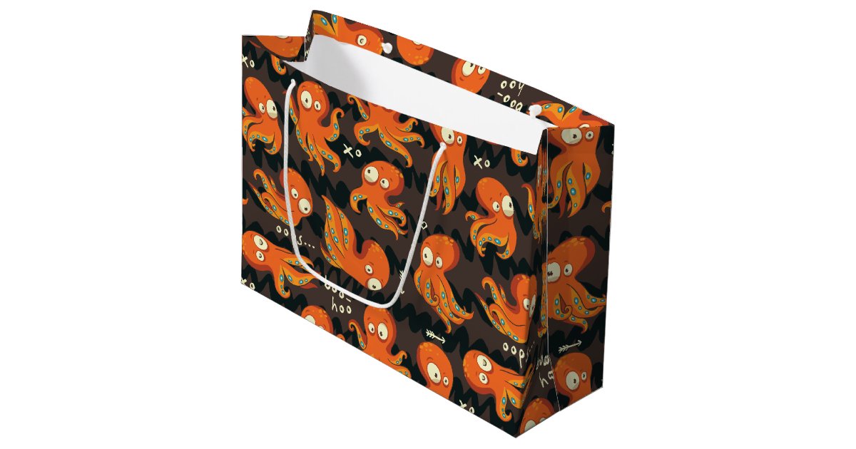 Boo Octopus Orange & Black Kids Clothing & Décor Large Gift Bag | Zazzle