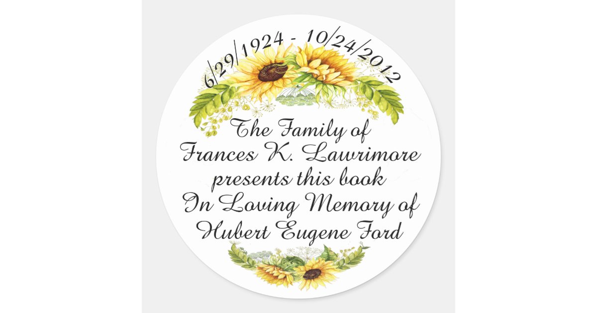Book Plate In Memoriam Sticker | Zazzle