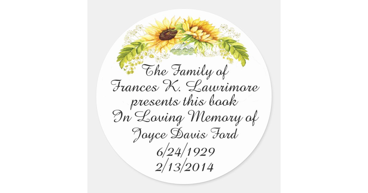 Book Plate In Memoriam Sticker | Zazzle