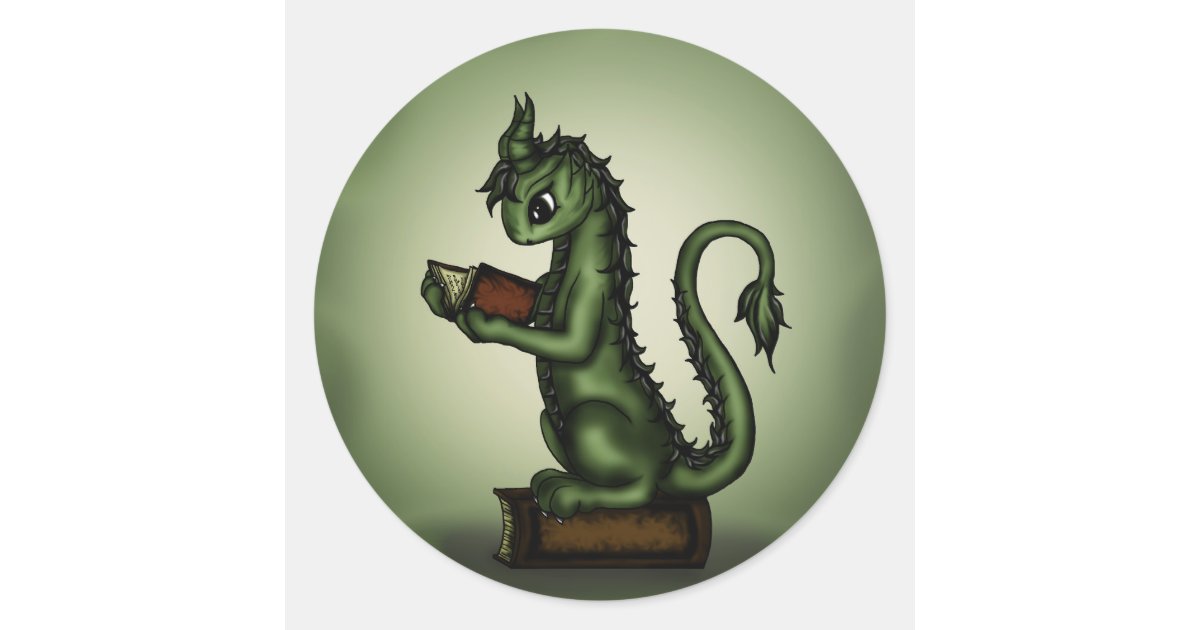 Bookworm Dragon Classic Round Sticker | Zazzle