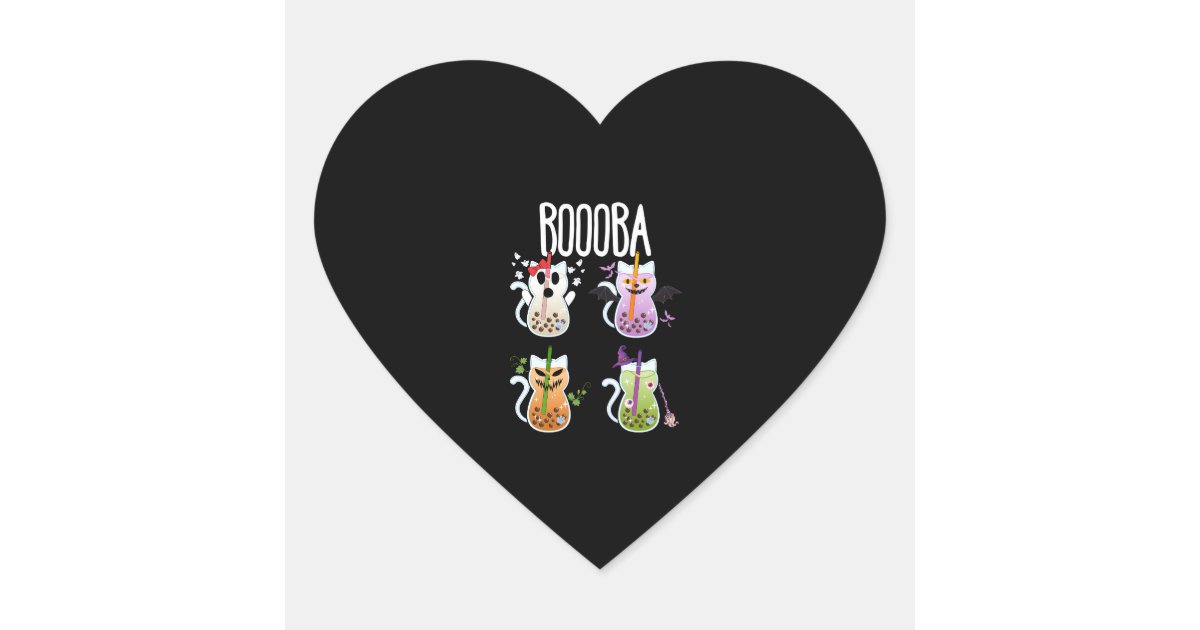 Boooba Kawaii Boba Tea Drink Cat Lover Halloween G Heart Sticker | Zazzle