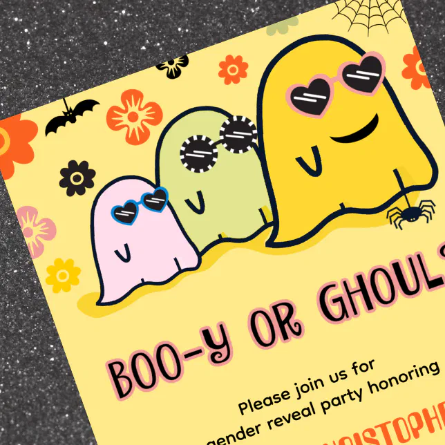 Booy or Ghoul Groovy Ghost Halloween Gender reveal Invitation | Zazzle