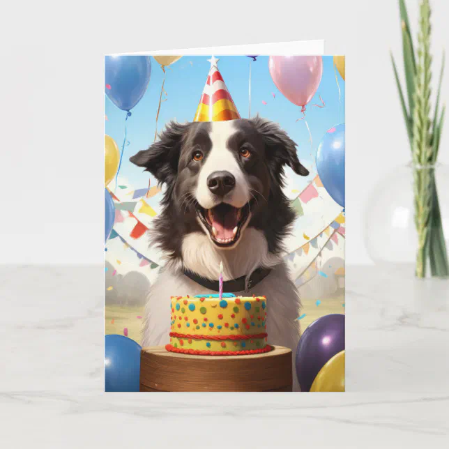 Border Collie with Birthday Cake Birthday Card | Zazzle
