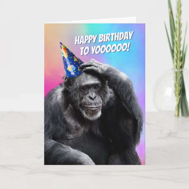 Bored Chimp With Party Hat Funny Birthday Card | Zazzle