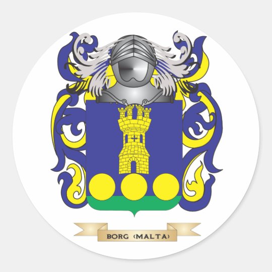 Borg-(Malta) Coat of Arms (Family Crest) Classic Round Sticker | Zazzle ...