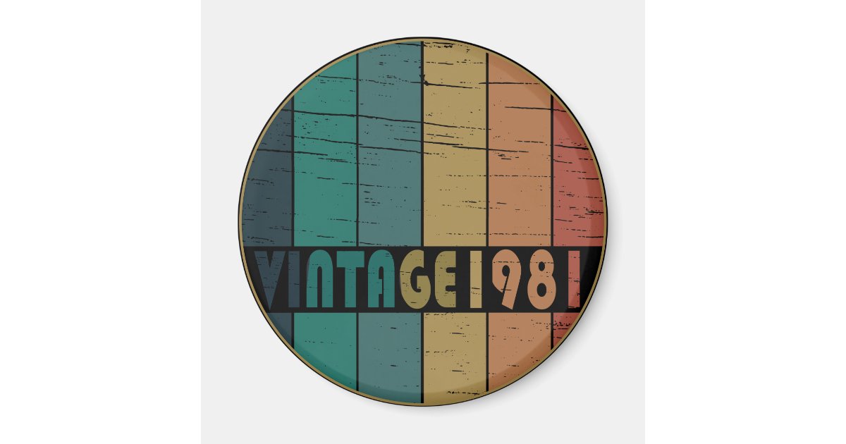 Born in 1981 classic retro sunset circle magnet | Zazzle