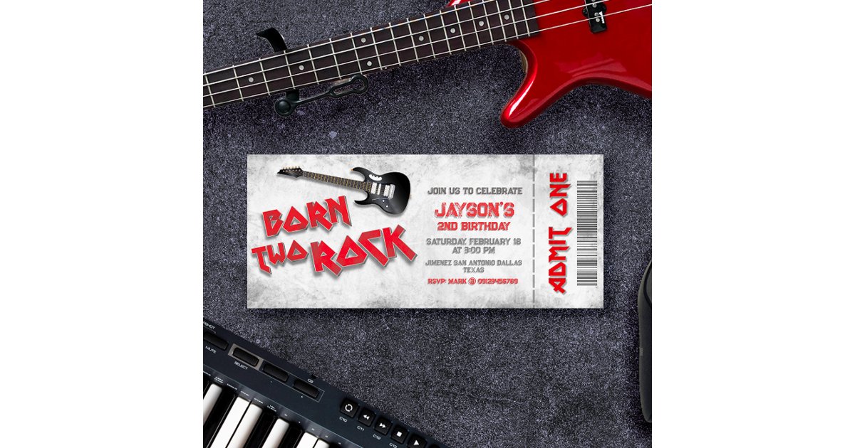 Born Two Rock - 2nd Birthday Ticket Invitation | Zazzle