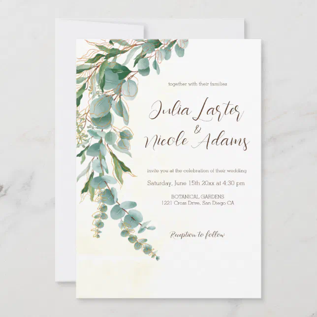 Botanical Eucalyptus Green Leaves Wreath Wedding Invitation | Zazzle