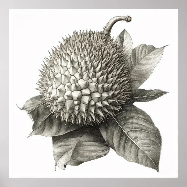 Botanical Illustration of a Durian Fruit Poster | Zazzle