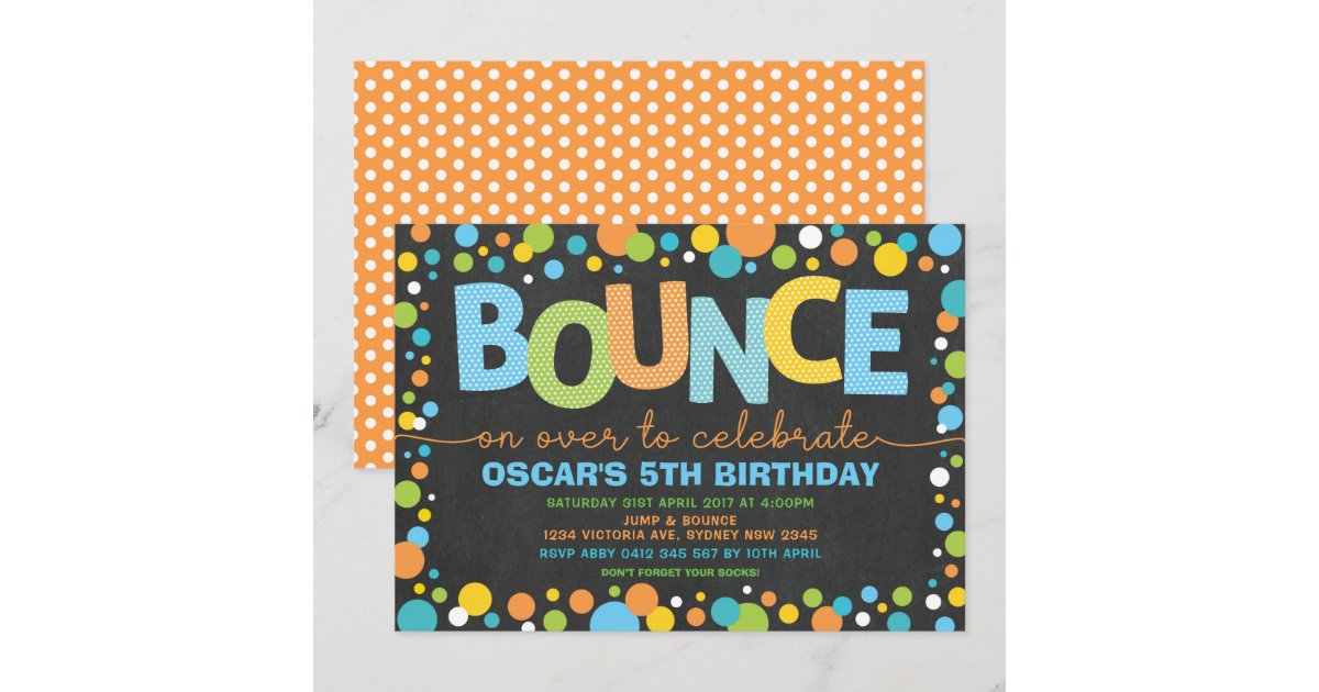 Bounce & Jump Trampoline Party Birthday Chalkboard Invitation | Zazzle