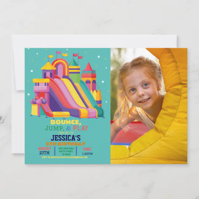 Bouncy Castle Birthday Party Jump Bounce Photo Invitation | Zazzle