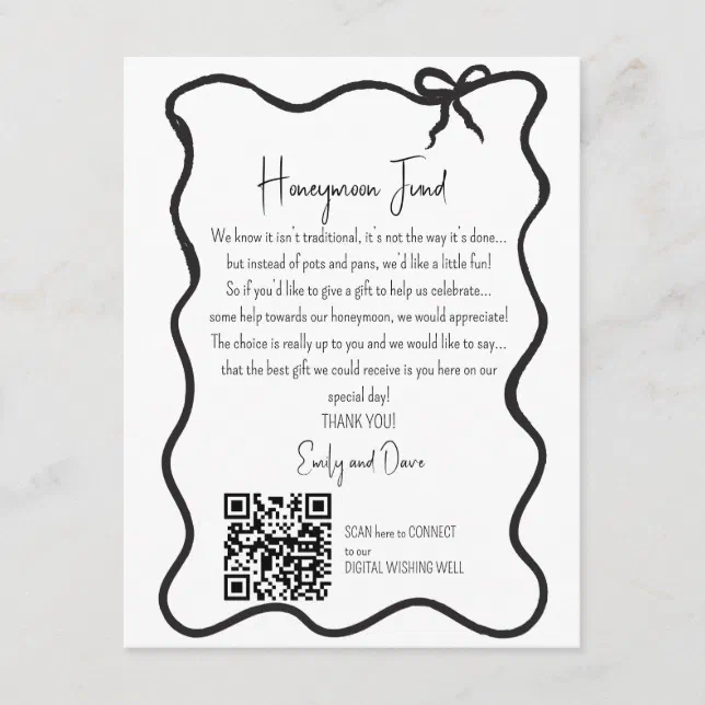 Bow Honeymoon fund request wedding QR CODE Enclosure Card | Zazzle