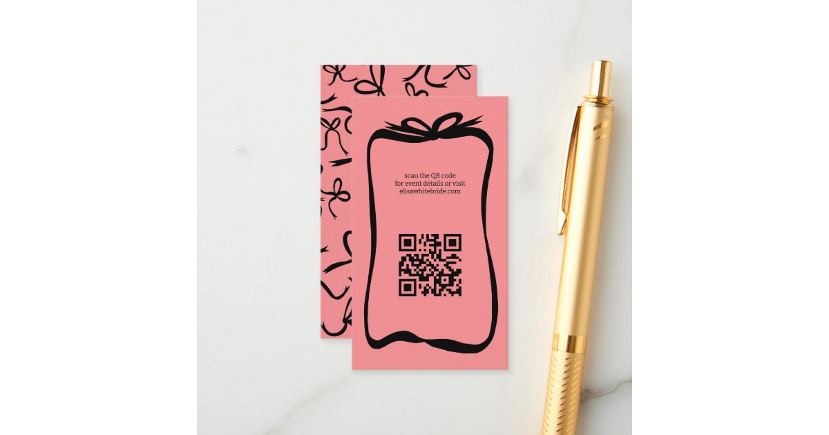 Bow Ribbon Frame Bridal Shower CUSTOM QR Code Enclosure Card | Zazzle