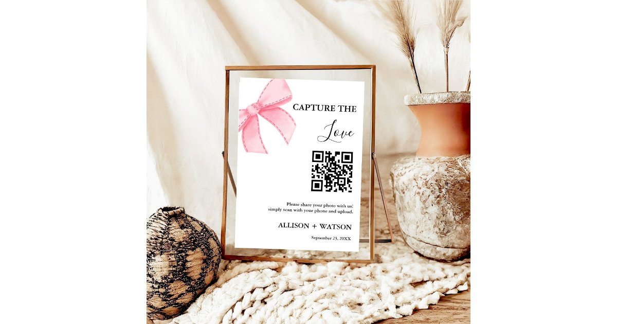 Bow wedding Capture love QR code wedding photo Poster | Zazzle