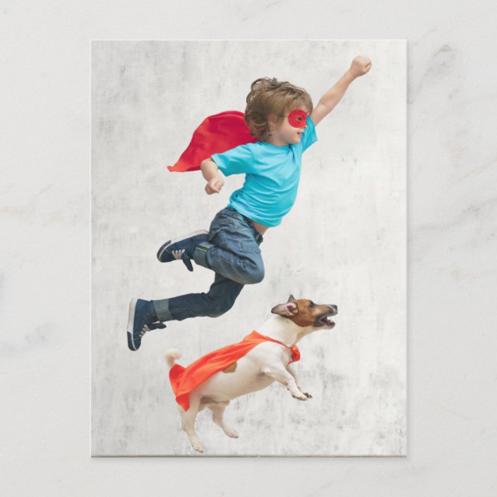 Boy and Dog Superheroes Postcard | Zazzle.co.uk