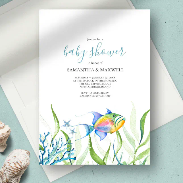 Boy Baby Shower Watercolor Cute Fish Invitation | Zazzle