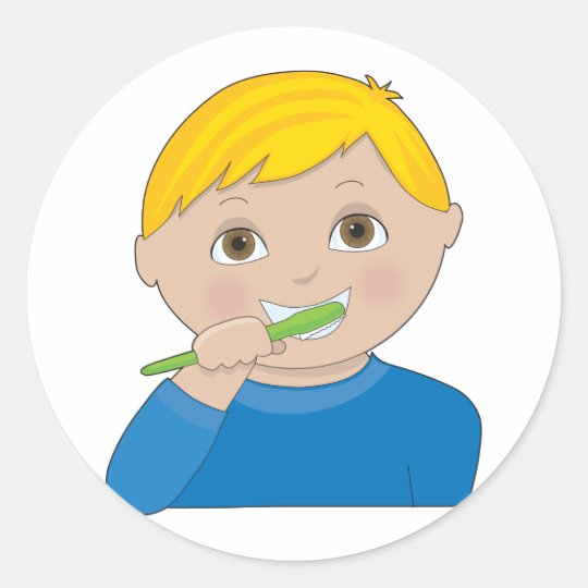 Boy Brushing Teeth Classic Round Sticker | Zazzle.co.uk