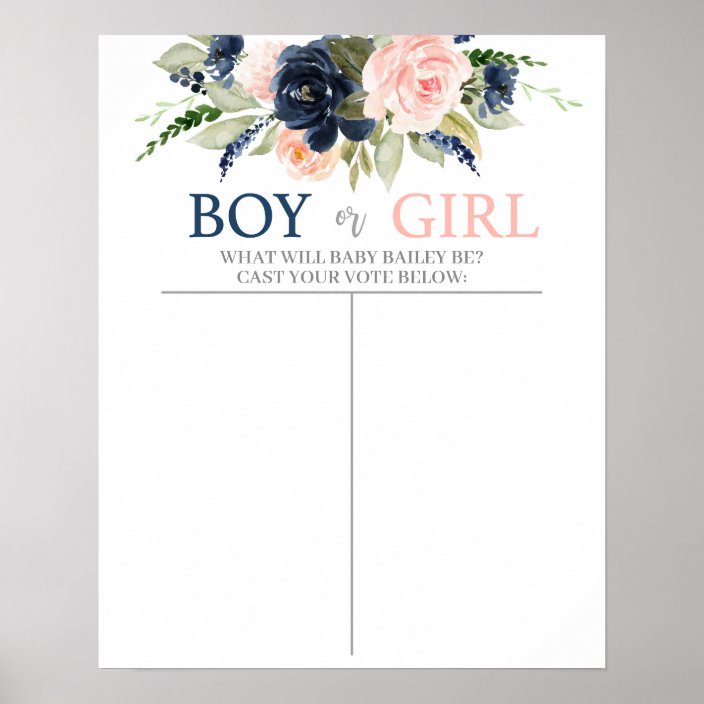 Boy or Girl chart, Guess the Gender Poster | Zazzle.co.uk