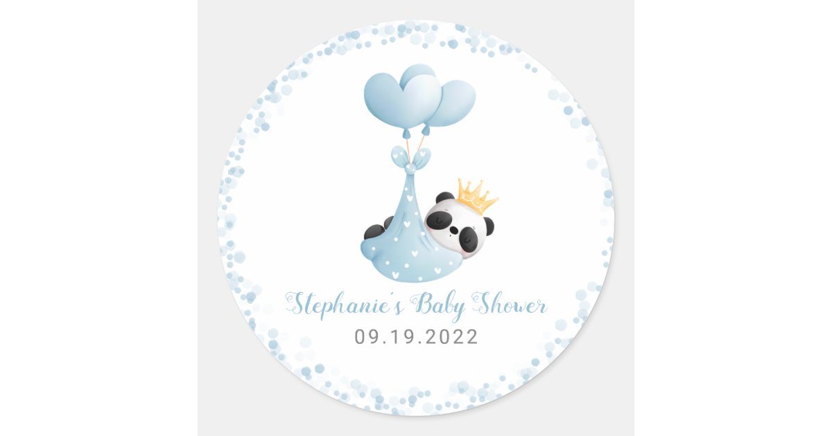 Boy Panta Bear Blue Baby Shower Classic Round Sticker | Zazzle