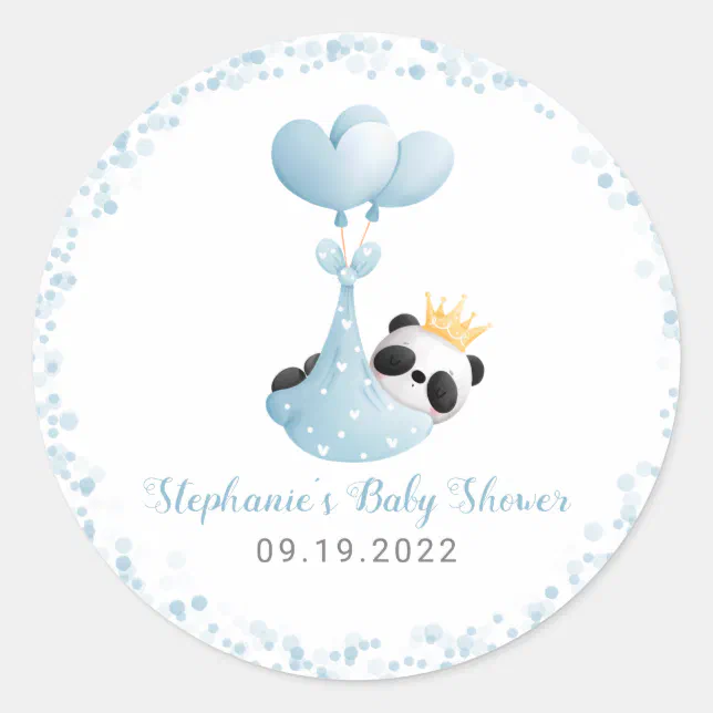 Boy Panta Bear Blue Baby Shower Classic Round Sticker | Zazzle