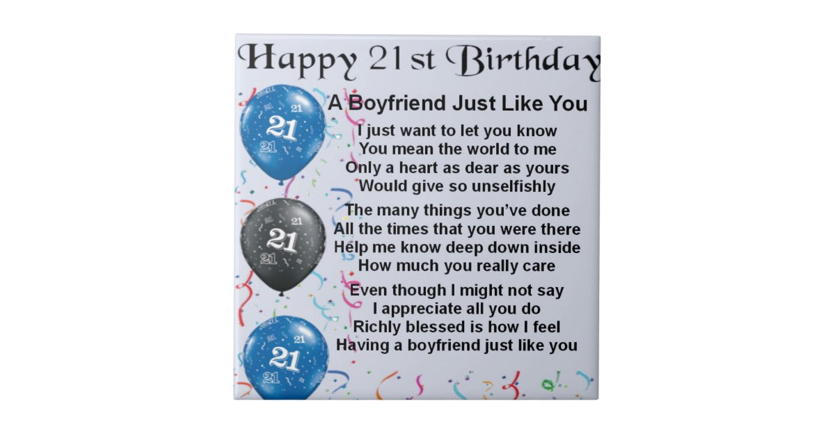 Boyfriend Poem - 21st Birthday Tile | Zazzle