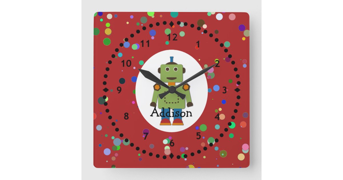 Boy's Green Robot Wall Clock | Zazzle