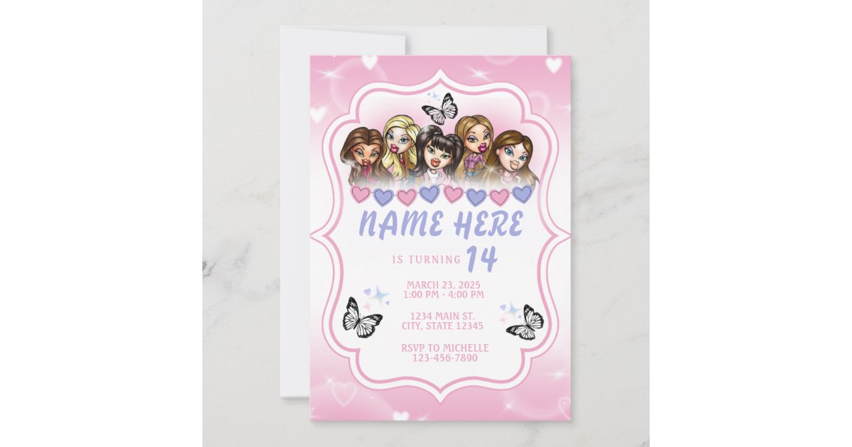 Brat Doll Airbrush Birthday Invitation | Zazzle