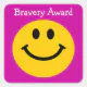 Bravery award yellow face on pink square sticker | Zazzle
