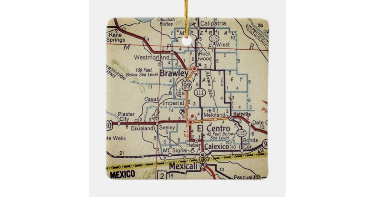 Brawley CA Retro Map Ceramic Ornament | Zazzle