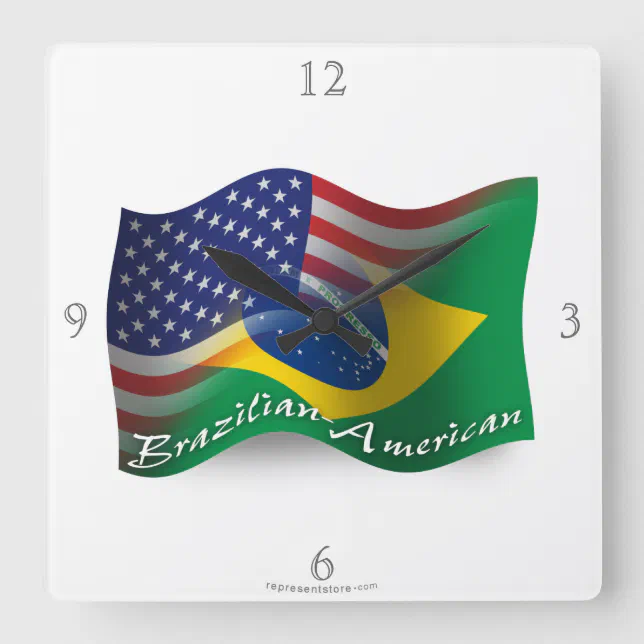 Brazilian-American Waving Flag Square Wall Clock | Zazzle