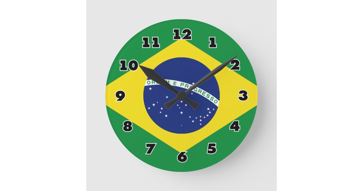 Brazilian flag of Brazil custom round wall clock | Zazzle